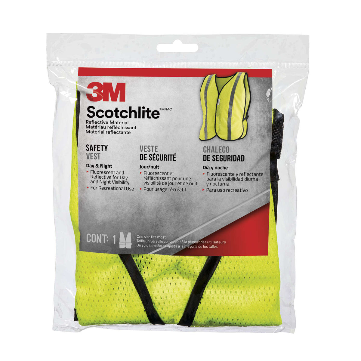 3M Scotchlite Reflective Day/Night Safety Vest Yellow One Size Fits Mo ...