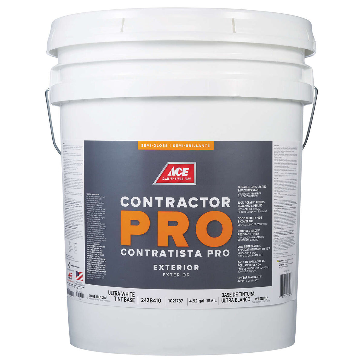 Ace Contractor Pro Semi-Gloss Tint Base Ultra White Base Paint Exterio ...